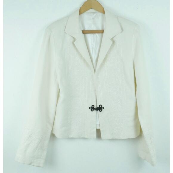 Jackets & Coats | Vintage M L Jacket Linen Blazer Embroidered Cream ...